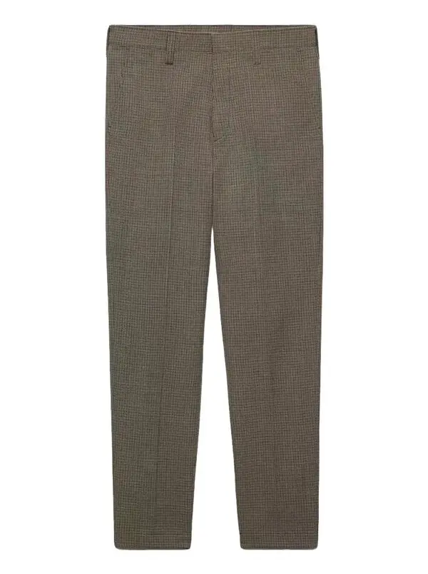 Prada Houndstooth Check Wool Slim Fit Trousers - Neutrals