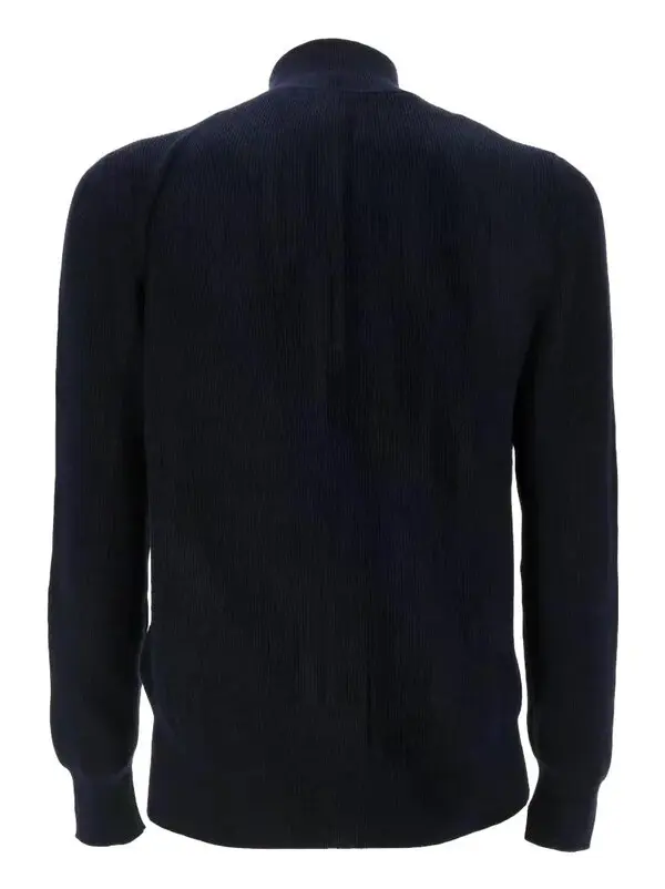 BALLANTYNE Ribbed Knit Zip-up Cardigan - Blue
