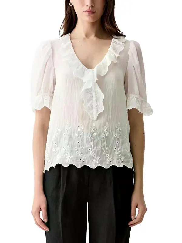 HOSS INTROPIA Carina Ruffled Broderie-anglaise Blouse - White