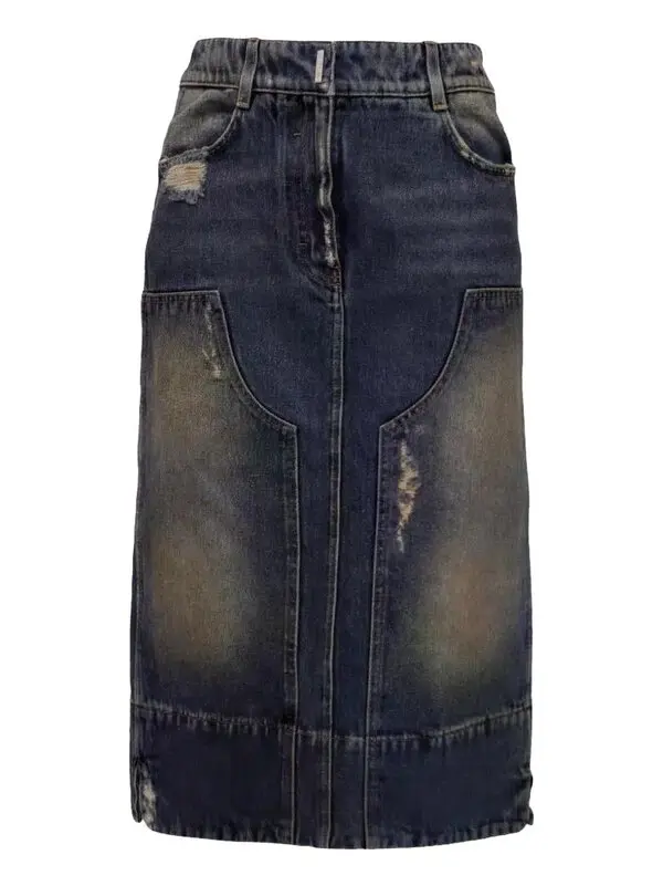 Givenchy Distressed Patchwork Denim Skirt - Blue