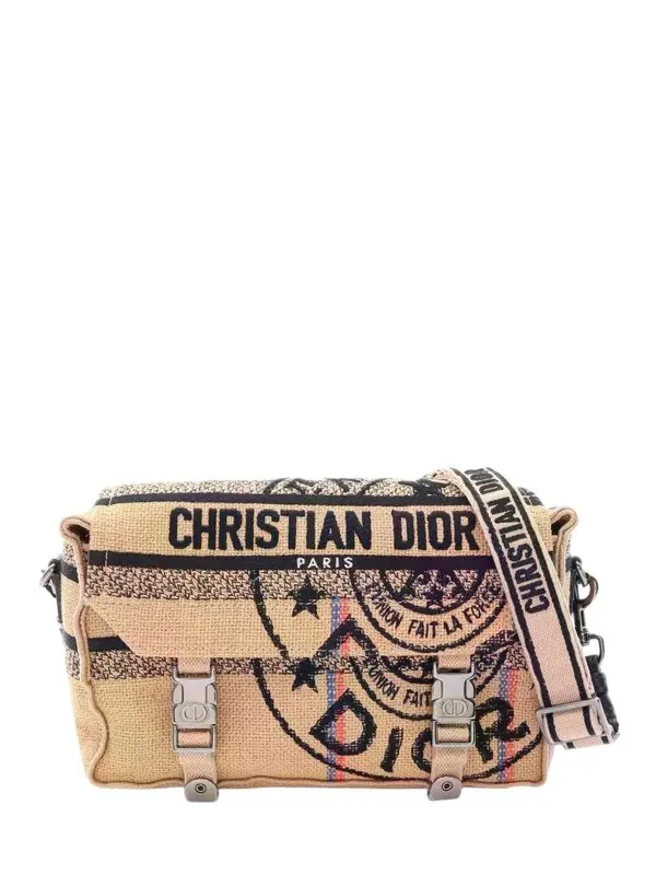 Dior Jute Logo Print Shoulder Bag - Neutrals