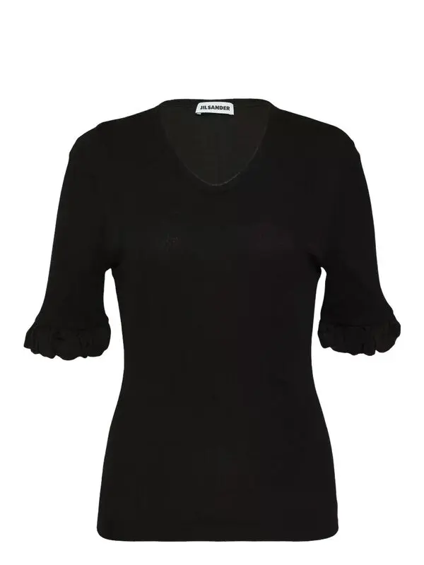 JIL SANDER Ribbed Top With Ruffled Cuffs - Black