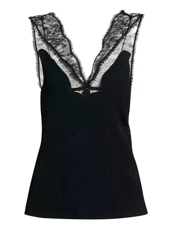 Givenchy Lace-paneled Plissé-crepe Top - Black