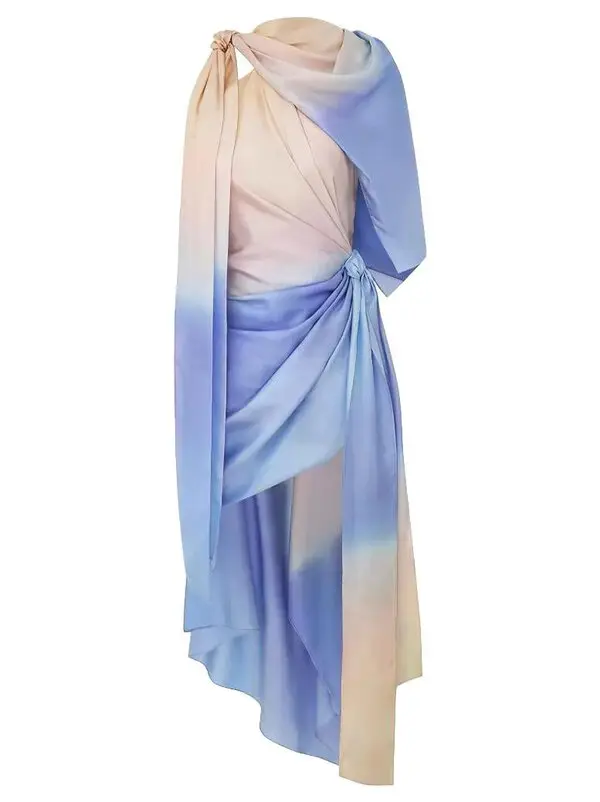 Zimmermann Draped Dégradé Asymmetric Dress - Blue