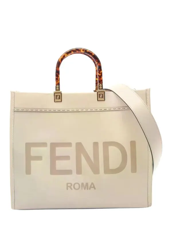 Fendi Leather Tote Bag - Neutrals