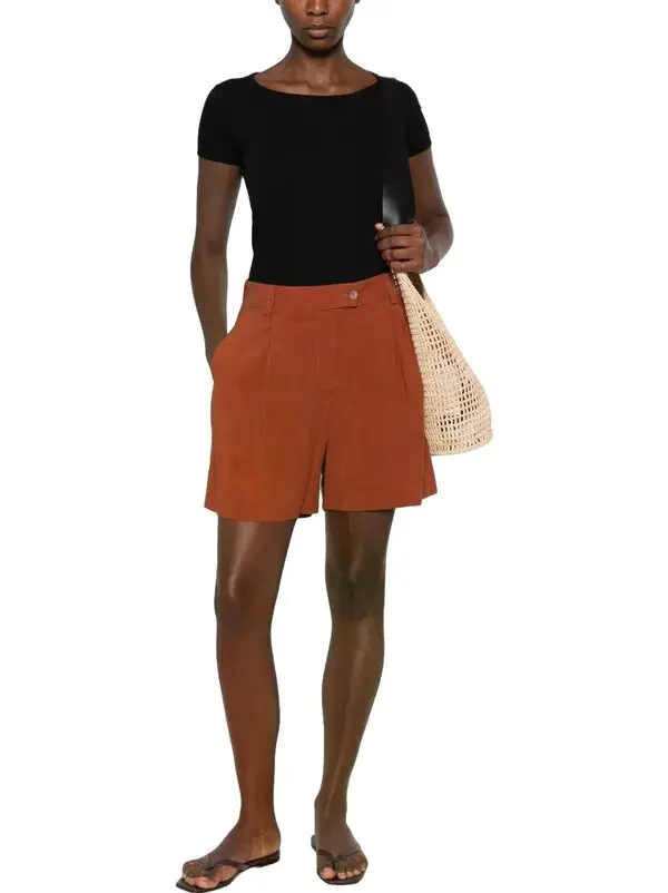 KAOS Pleated High-waisted Shorts - Brown