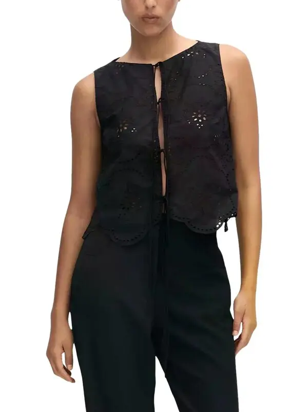 Matteau Broderie Anglaise Tie-fastening Cropped Top - Black