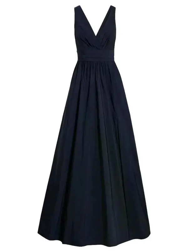 Marchesa Draped Taffeta Maxi Gown - Blue
