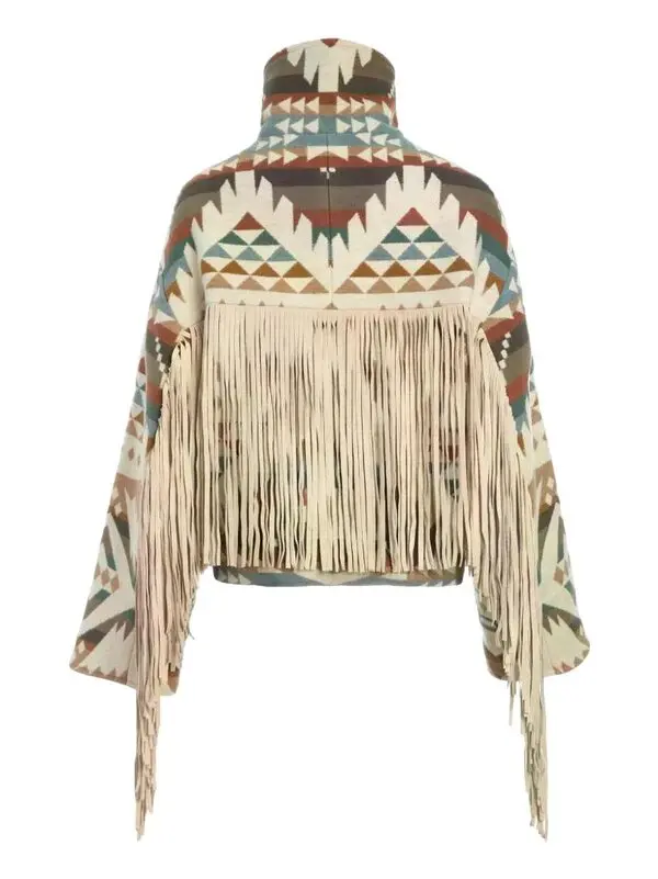 Lindsey Thornburg Geometric Pattern Fringe Jacket - Neutrals