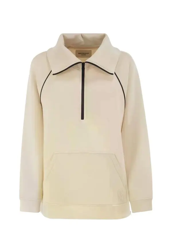 Max Mara Half-zip Contrast-piping Sweatshirt - Neutrals