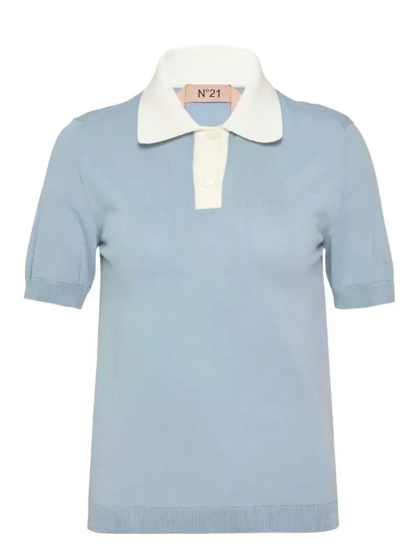 N°21 Contrast Collar Knit Polo Shirt - Blue