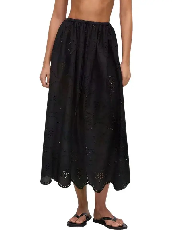 Matteau Broderie Anglaise Scalloped Midi Skirt - Black