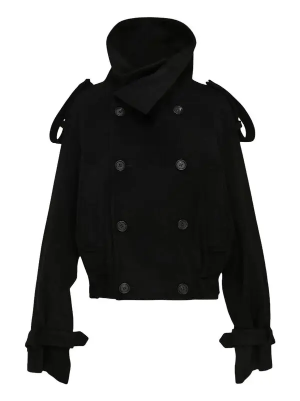Yohji Yamamoto Double-breasted Cropped Trench Jacket - Black