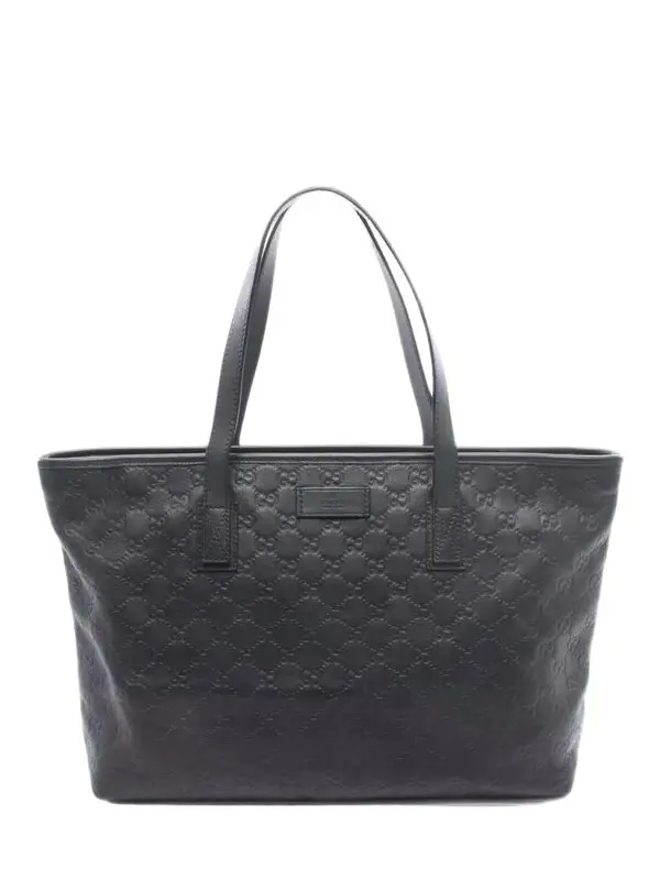 Gucci Leather Debossed Gg Logo Tote Bag - Black