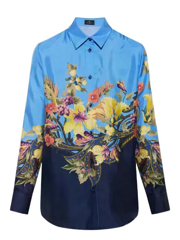 Etro Floral Print Silk Shirt - Blue
