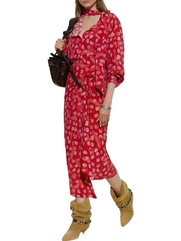 Isabel Marant Étoile Floral-print Tie-neck Long-sleeve Blouse - Red