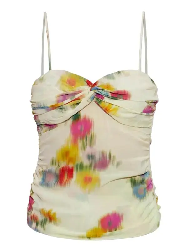 MARANT ETOILE Floral Print Ruched Sweetheart Neck Top - Neutrals