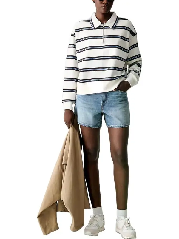 Marc O'polo Striped Quarter-zip Sweatshirt - White
