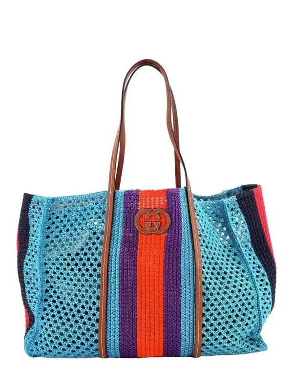 Gucci Interlocking G Web Raffia Medium Tote Bag - Multicolour