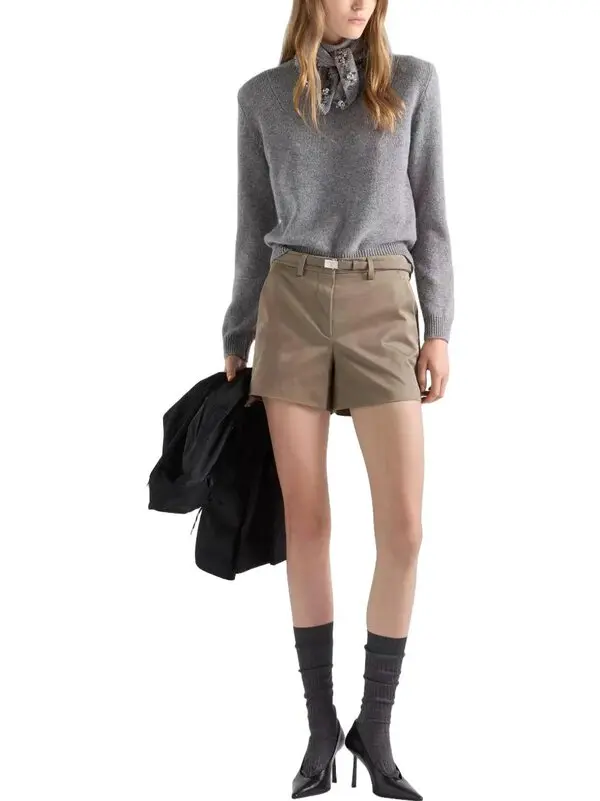 Prada Chino Shorts With Fabric Belt - Neutrals