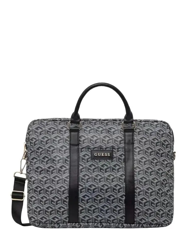 Guess Geometric Pattern Logo Patch Laptop Bag - Grey