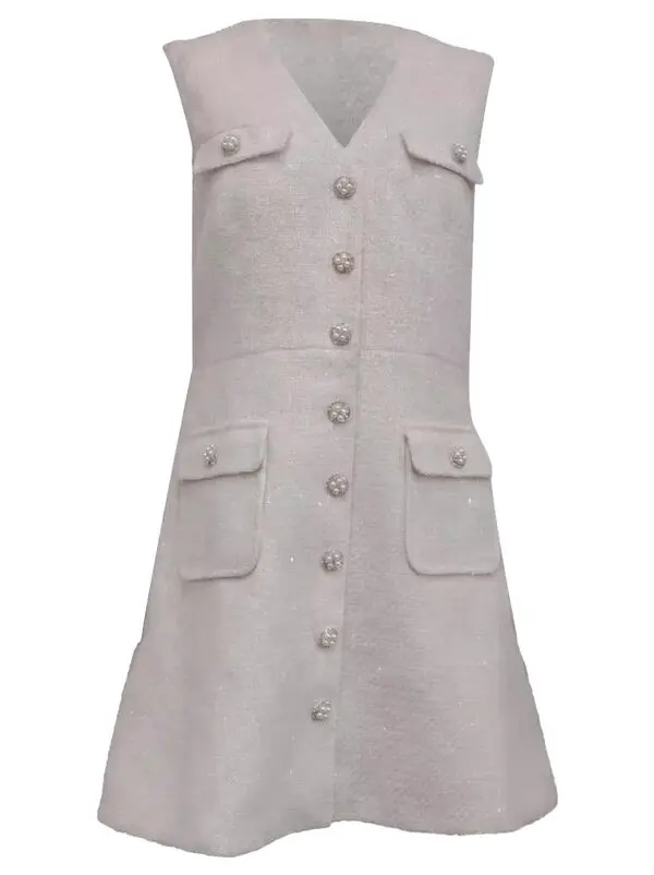SELF-PORTRAIT V-neck Sleeveless Tweed Dress - Neutrals
