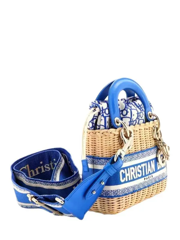 Dior Lady Wicker And Oblique Canvas Mini Tote Bag - Blue