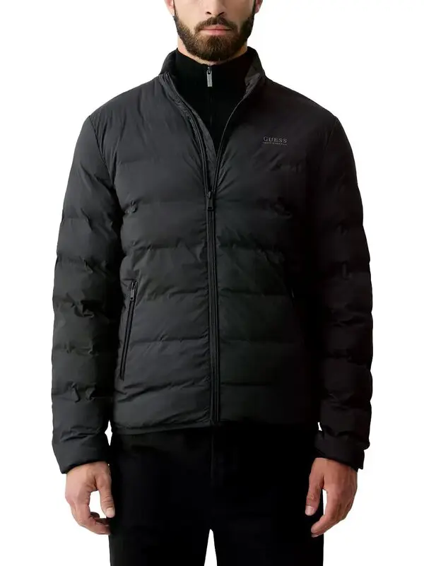 Guess Quilted Logo-print Jacket - Black