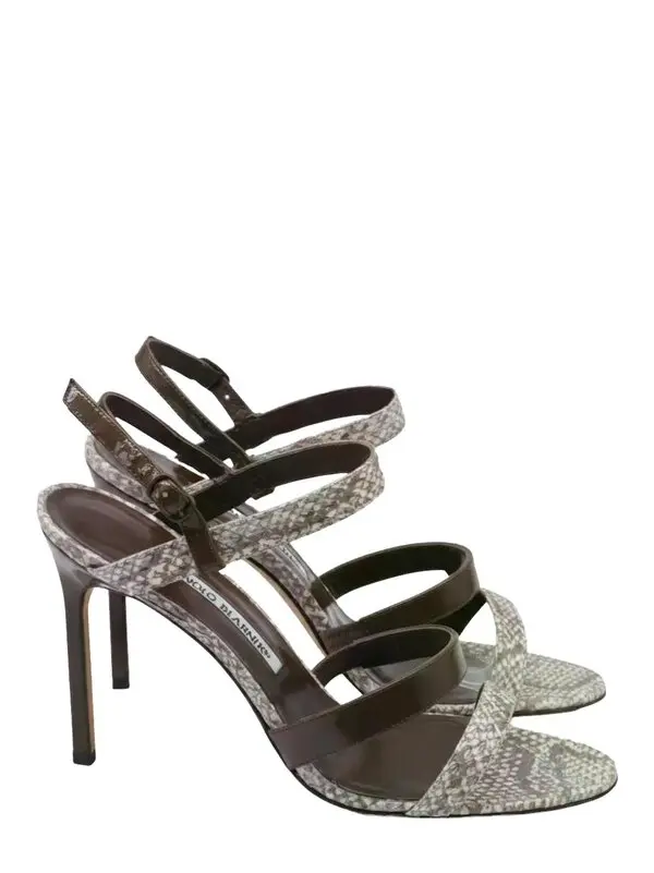Manolo Blahnik Snakeskin Stiletto Sandals - Neutrals