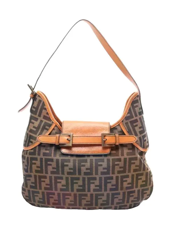 Fendi 2000s Zucca Foldover Top Shoulder Bag - Black