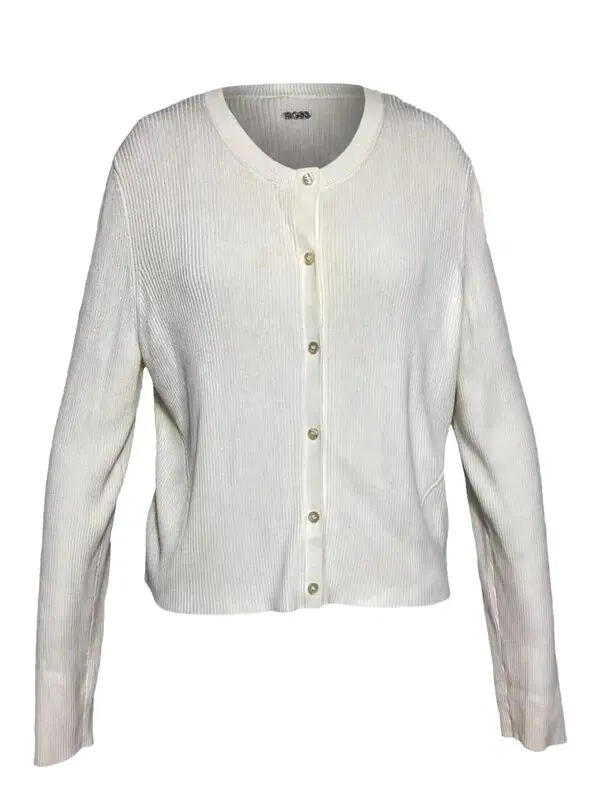 BOSS Ribbed Knit Button-up Cardigan - Neutrals