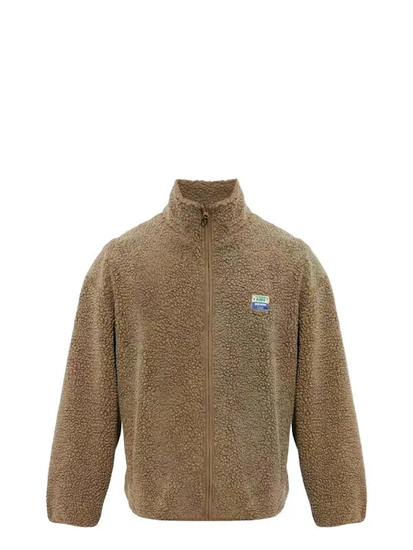 American Vintage Zip-up Fleece Sweatshirt With Logo Patch - Brown