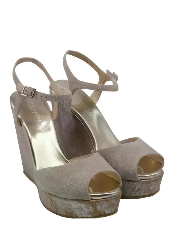 JIMMY CHOO Ankle Strap Wedge Sandals - Neutrals