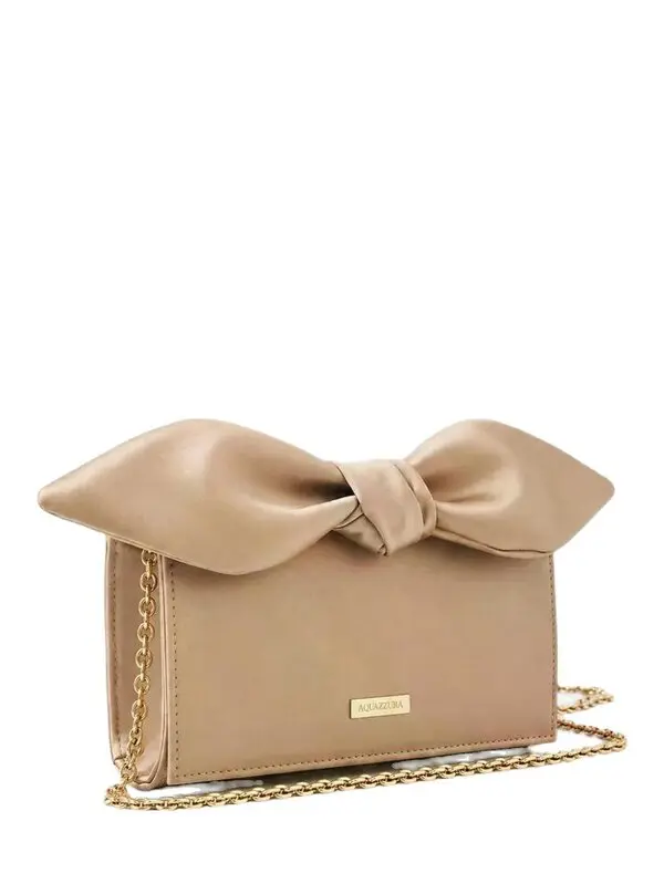 AQUAZZURA Bow Detail Satin Clutch Bag - Neutrals