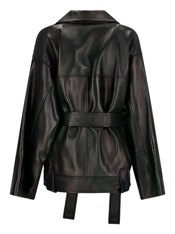 Khaite Belted Oversized Leather Jacket - Black