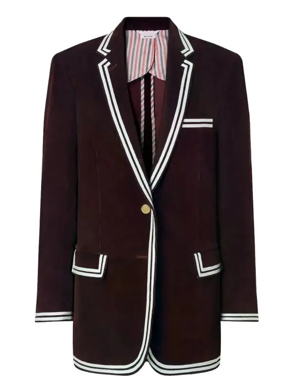 Thom Browne Corduroy Coat With Stripe Trim - Red