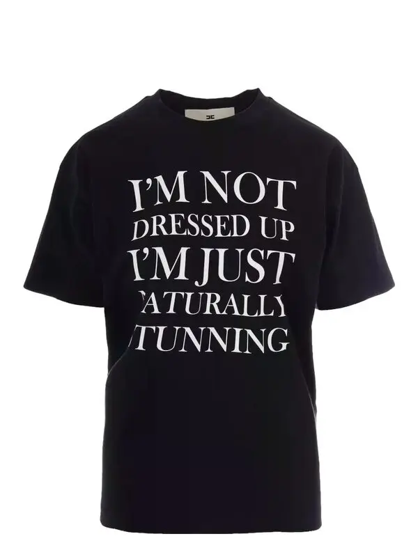 Elisabetta Franchi Cotton Slogan Print T-shirt - Black