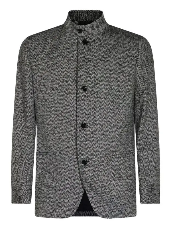 LARDINI Herringbone Pattern Wool-blend Jacket - Grey
