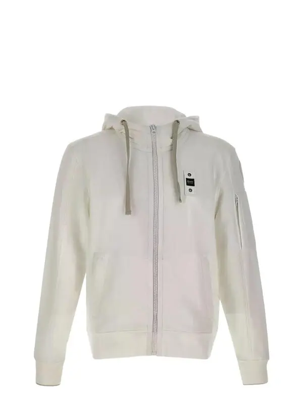 BLAUER. Zip-up Drawstring Hoodie With Logo Patch - Neutrals