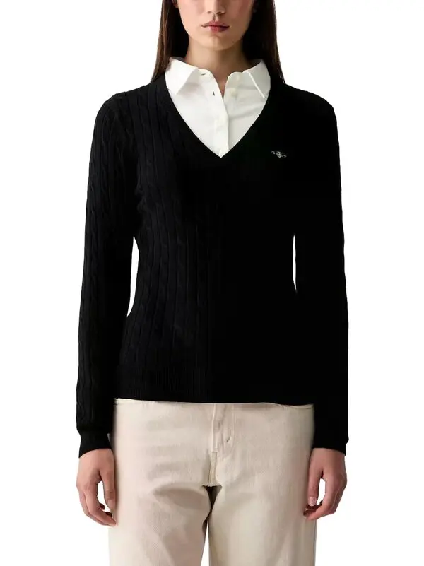 Gant Cable-knit V-neck Sweater - Black