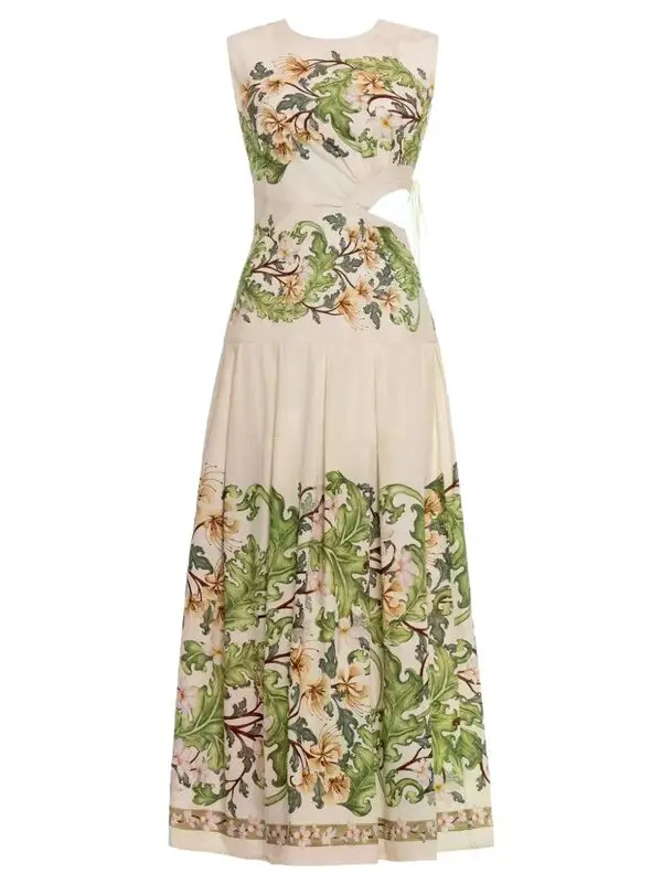 Agua Bendita Floral Print Midi Dress - Neutrals