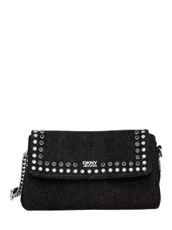 Dkny Stud-embellished Denim Shoulder Bag - Black