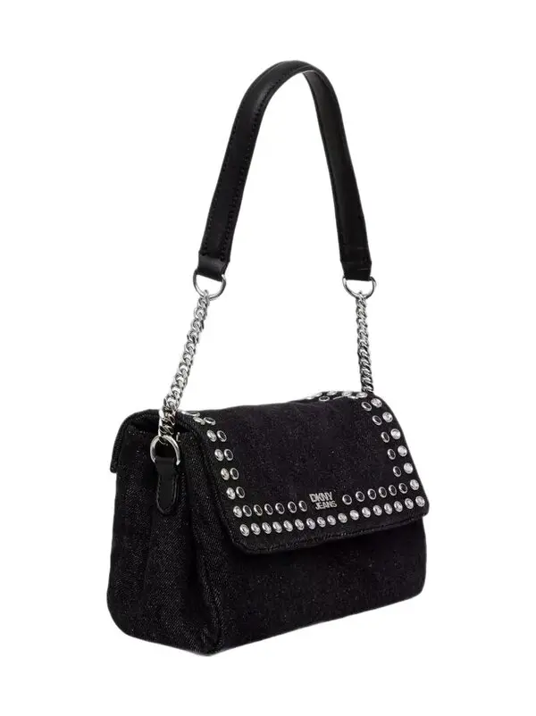 Dkny Stud-embellished Denim Shoulder Bag - Black