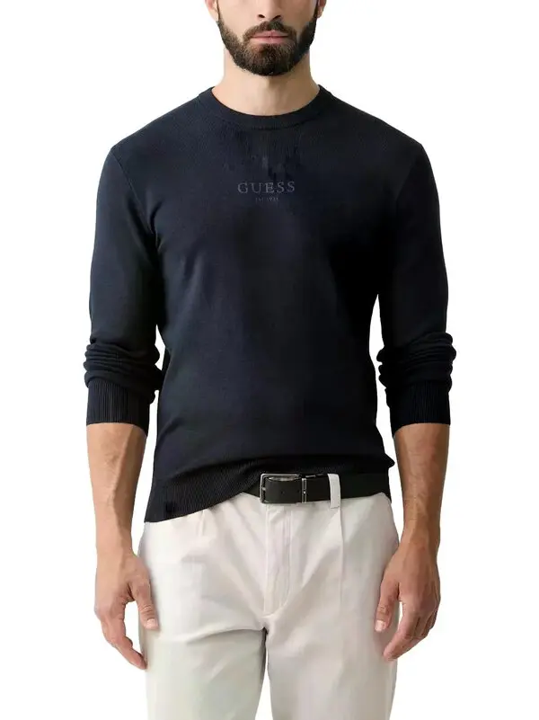 Guess Logo Print Crew Neck Sweater - Blue