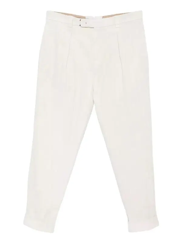 BERWICH Pleated Cotton Trousers With Belt Loops And Welt Pockets - Neutrals