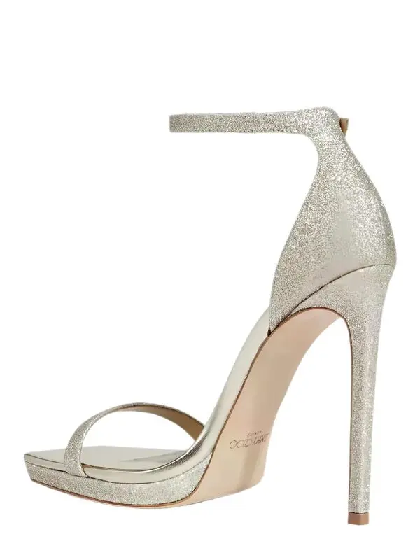 JIMMY CHOO Alva Glittered Platform Sandals - Silver