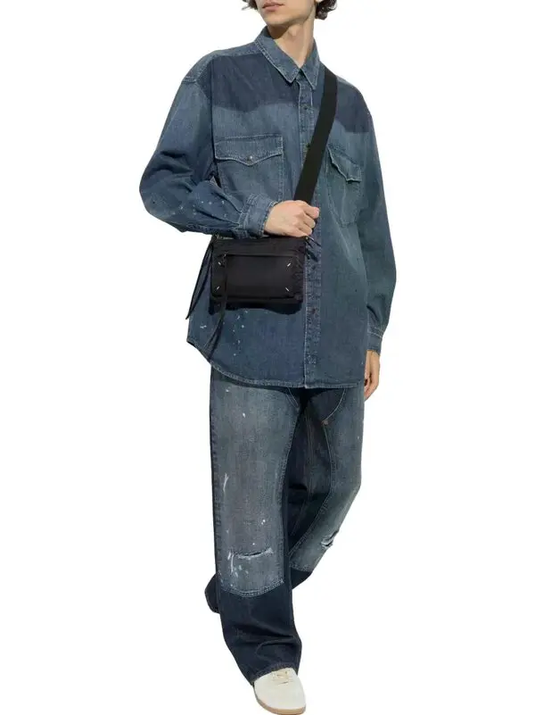 MAISON MARGIELA Paint-splatter Western-yoke Denim Shirt - Blue