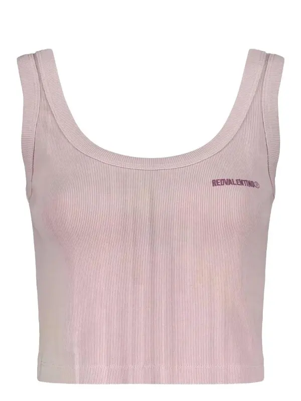 Red Valentino Ribbed Knit Cropped Top With Logo Embroidery - Pink