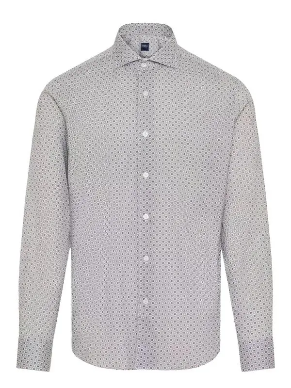 Fedeli Geometric-print Long-sleeve Shirt - White