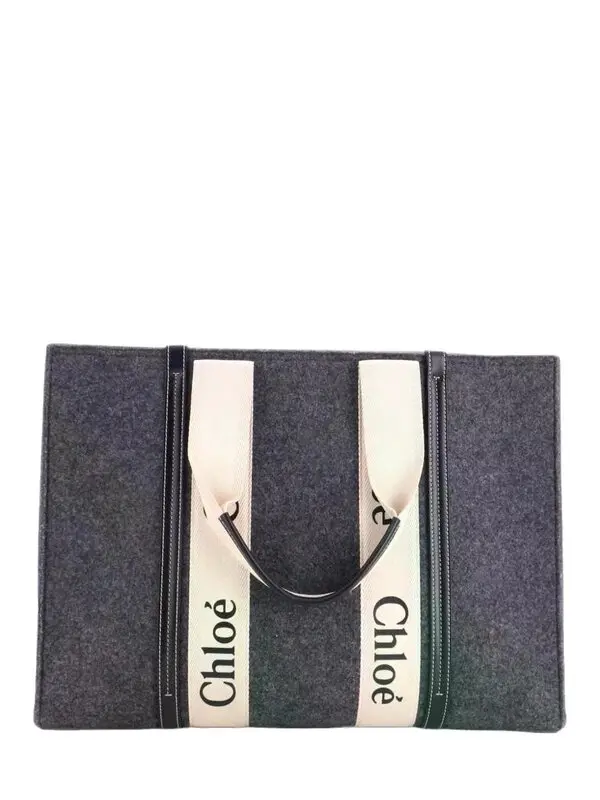 Chloé Woody Recycled Felt Large Tote Bag With Leather And Canvas - Black